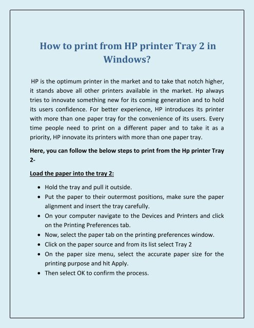 How to print from HP printer Tray 2 in Windows