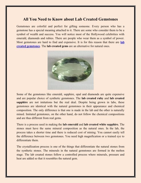 All You Need to Know about Lab Created Gemstones