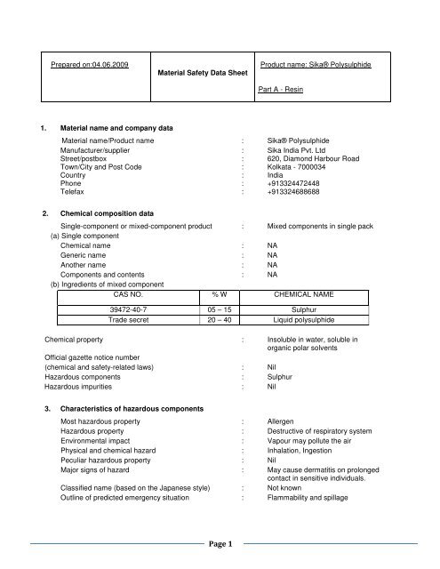 MSDS SIKA POLYSULPHIDE