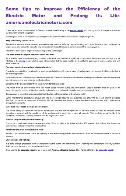 Some tips to improve the Efficiency of the Electric Motor and Prolong ...