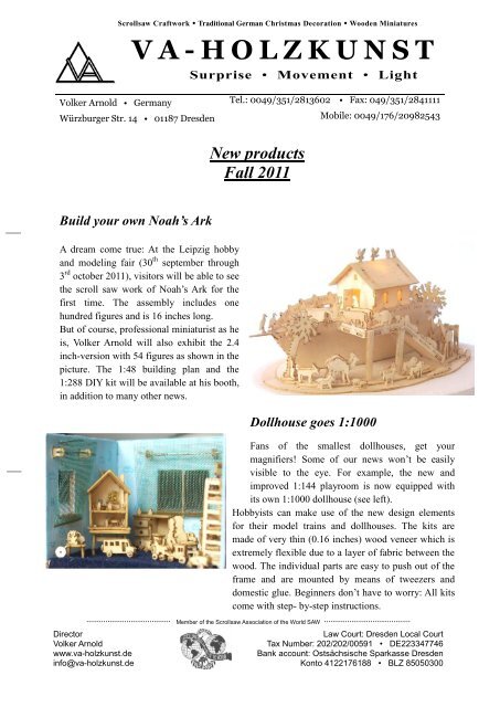 New products Fall 2011 Build your own Noah's Ark - va-holzkunst