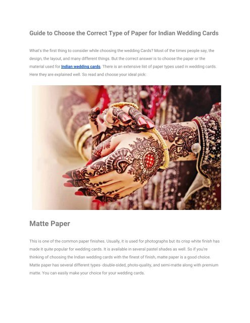 Guide to Choose the Correct Type of Paper for Indian Wedding Cards