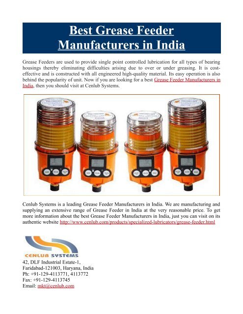Best Grease Feeder Manufacturers in India