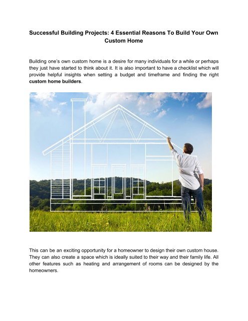 Successful Building Projects_ 4 Essential Reasons To Build Your Own ...