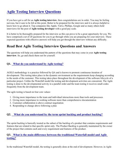 Agile Testing Interview Questions 