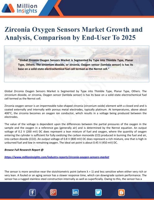 Zirconia Oxygen Sensors Market Growth and Analysis, Comparison by End ...