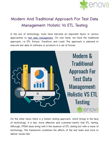 Modern And Traditional Approach For Test Data Management: Holistic Vs ETL