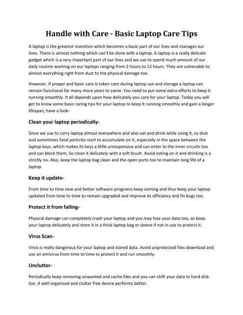 Handle with Care - Basic Laptop Care Tips