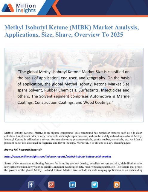 Methyl Isobutyl Ketone (MIBK) Market Analysis, Applications, Size ...