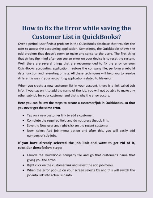 How to fix the Error while saving the Customer List in QuickBooks