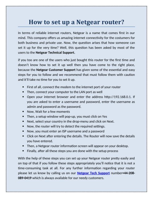 How to setup a Netgear router?