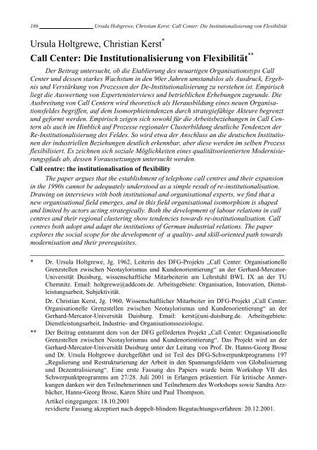 Ursula Holtgrewe, Christian Kerst Call Center: Die ...