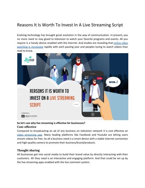 Reasons It Is Worth To Invest In A Live Streaming Script
