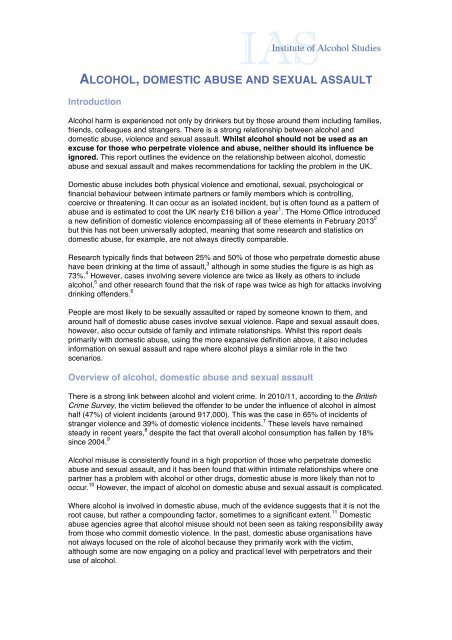 IAS report Alcohol domestic abuse and sexual assault