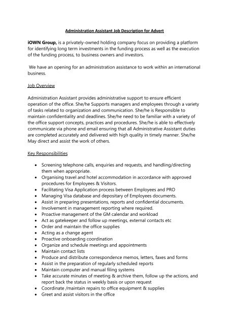 Adminstration Assistant - Job Adv