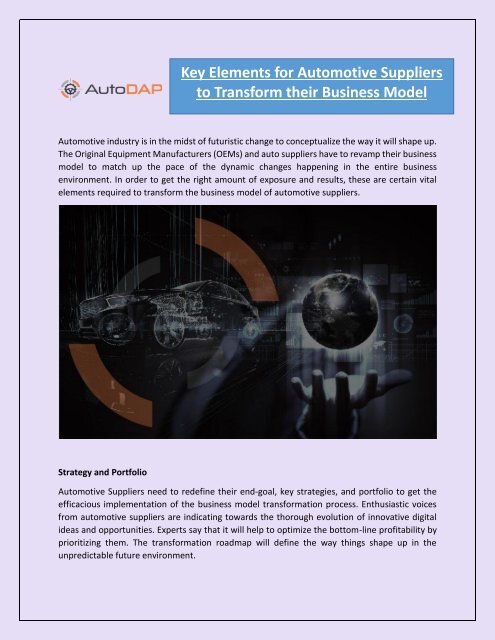Key Elements for Automotive Suppliers to Transform their Business Model