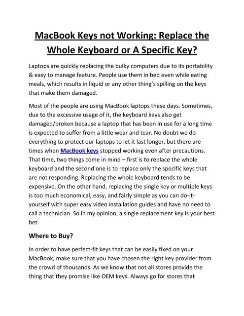 MacBook Keys not Working: Replace the Whole Keyboard or A Specific Key?