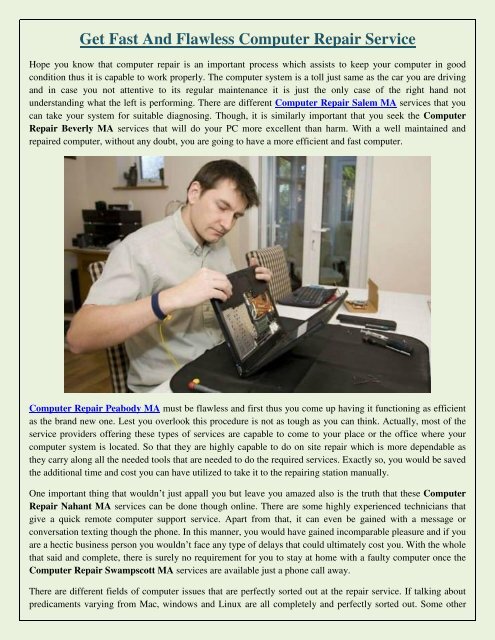 Get Fast And Flawless Computer Repair Service