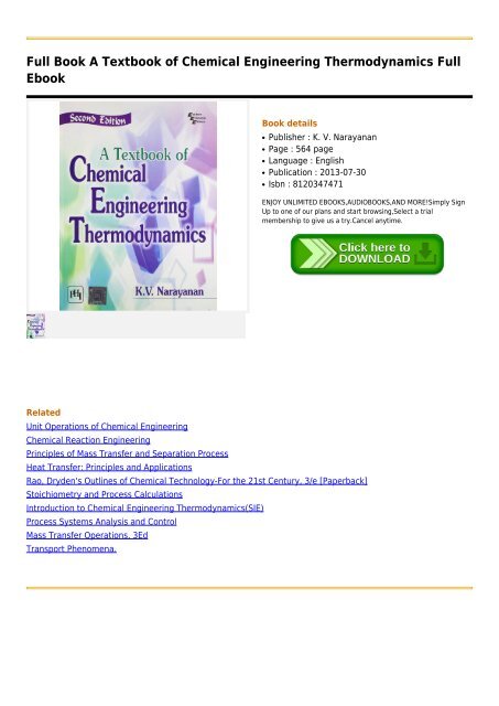 A Textbook of Chemical Engineering Thermodynamics
