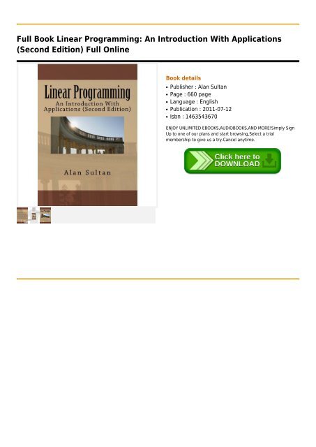 Linear Programming An Introduction With Applications Second Edition
