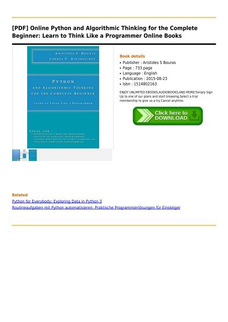 Python And Algorithmic Thinking For The Complete Beginner Learn To Think Like A Programmer