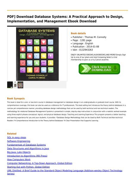 Database Systems A Practical Approach To Design Implementation And