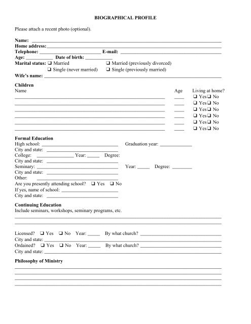 SCBC Biographical Profile Form