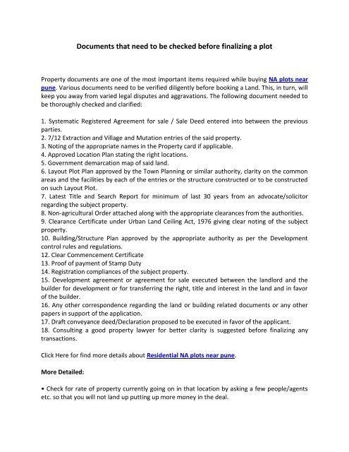 Documents that need to be checked before finalizing a plot