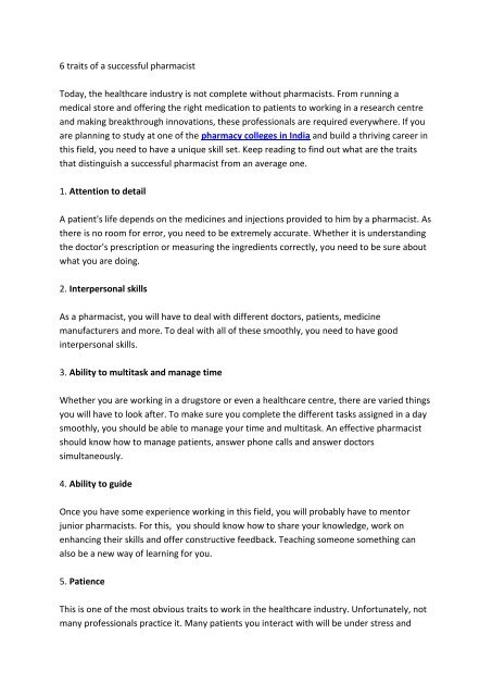 6 traits of a successful pharmacist