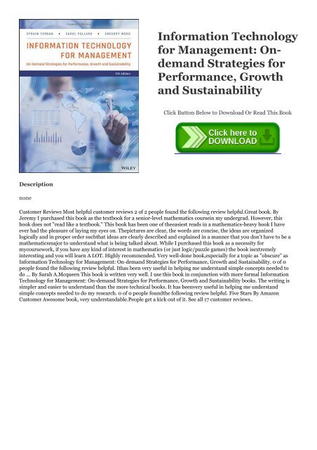 Full Book Information Technology for Management: On-demand Strategies ...