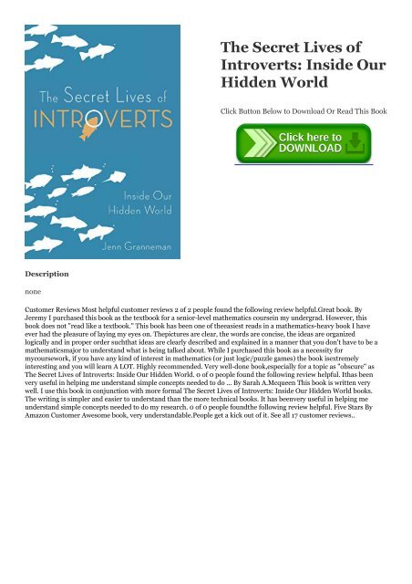 [BOOK] The Secret Lives of Introverts: Inside Our Hidden World Unlimited