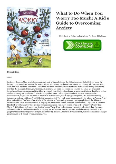 [PDF] DOWNLOAD What to Do When You Worry Too Much: A Kid s Guide to ...