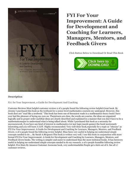[Epub]$$ FYI For Your Improvement: A Guide for Development and Coaching ...