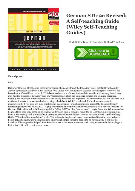 ((Read_[PDF])) German STG 2e Revised: A Self-teaching Guide (Wiley Self-Teaching Guides) Unlimited