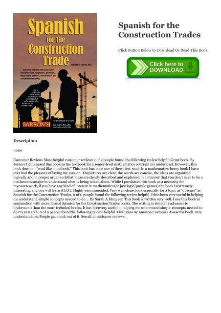 ~!PDF Spanish for the Construction Trades #*BOOK William C. Harvey