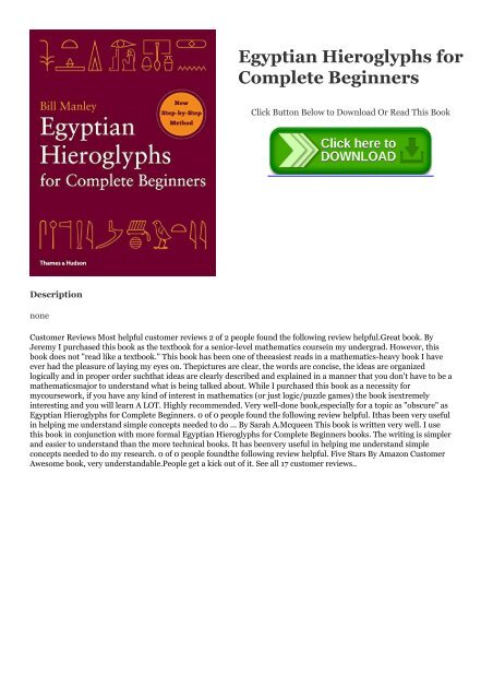 ~!PDF Egyptian Hieroglyphs for Complete Beginners #*BOOK Bill Manley