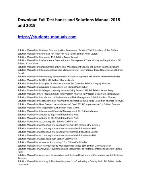Download Full Test banks and Solutions Manual 2018 and 2019
