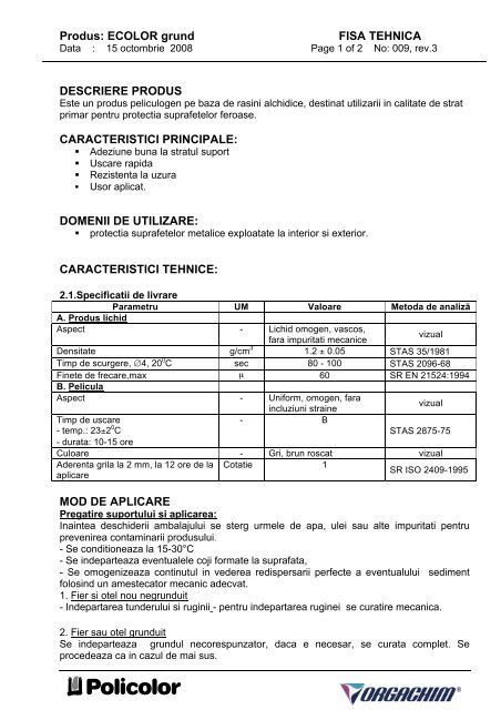 Fisa tehnica policolor