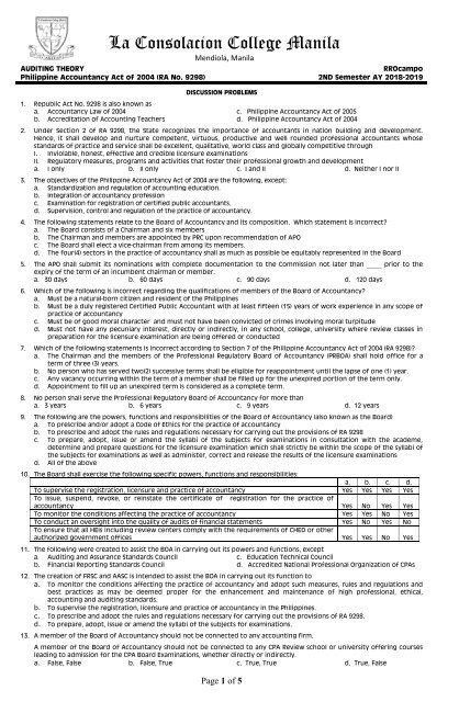 AT.101 Philippine Accountancy Act of 2004 (RA No. 9298)