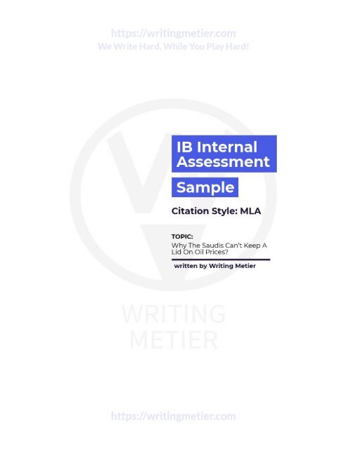 IB Internal Assessment Years 2018 & 2019 MLA Example. Written by ...