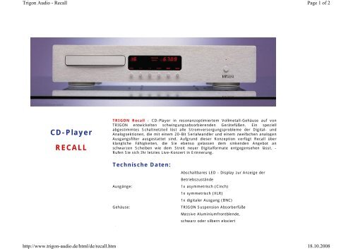 CD-Player RECALL - Klang-Form