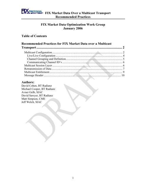 Recommended Practices for FIX Market Data over a ... - FIX Protocol