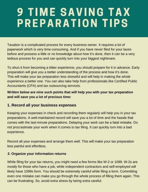 9 Time Saving Tax Preparation Tips