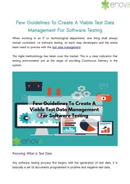 Few Guidelines To Create A Viable Test Data Management For Software Testing