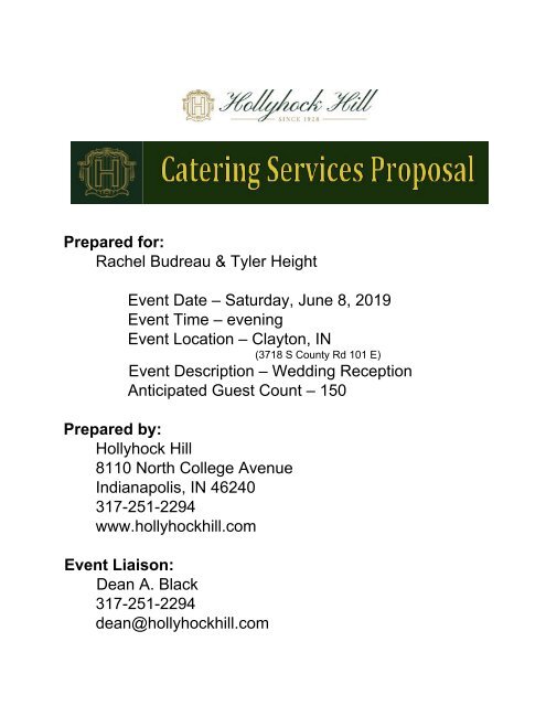 Catering Services Proposal - BUDREAU-HEIGHT