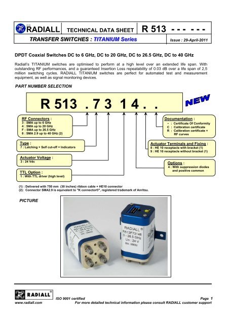 radiall technical data sheet r 513