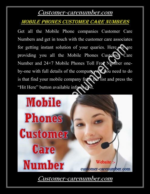 Mobile Phones Customer Care Numbers