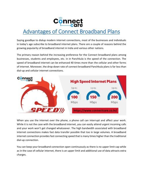Advantages of Connect Broadband Plans