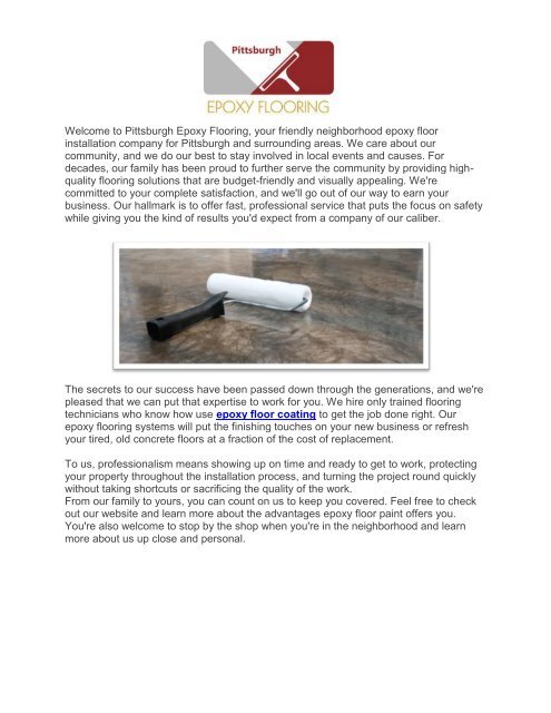 Pittsburgh Epoxy Flooring Your Lasting and Versatile Flooring Solutions