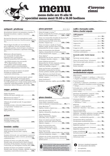 siesta menu, zima 2019